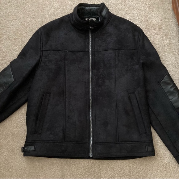 Utex | Jackets & Coats | Mens M Black Faux Shearling Sheepskin Zip ...